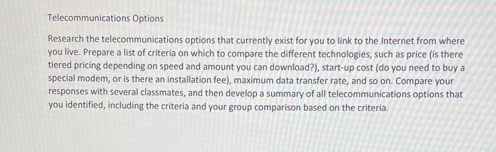 Solved Telecommunications OptionsResearch the | Chegg.com