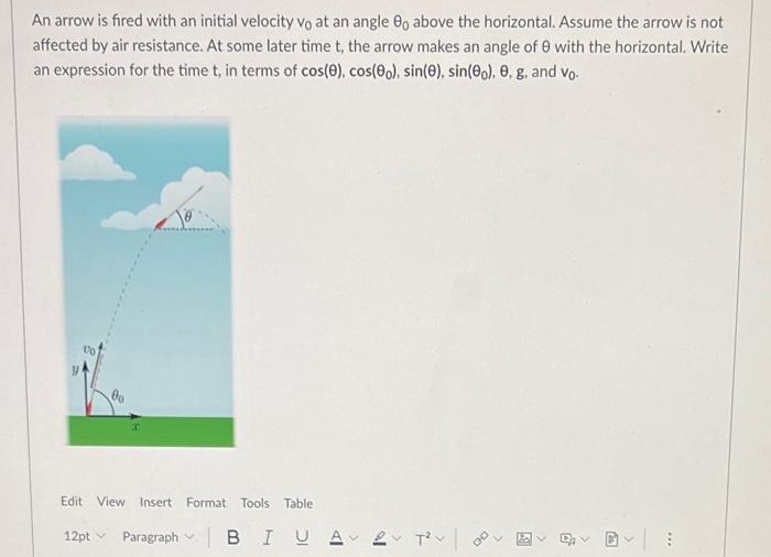 Solved An arrow is fired with an initial velocity v0 at an | Chegg.com