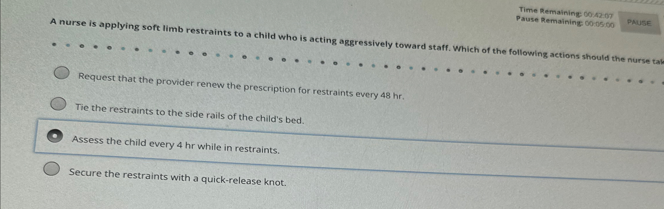 Solved Time Remaining: 00:42:07Pause Remaining: 00:05:00A | Chegg.com