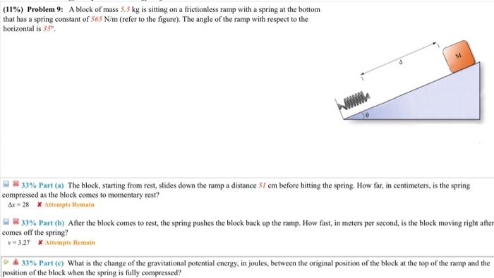 Solved (11%) Problem 9: A block of mass 5.5 kg is sitting on | Chegg.com