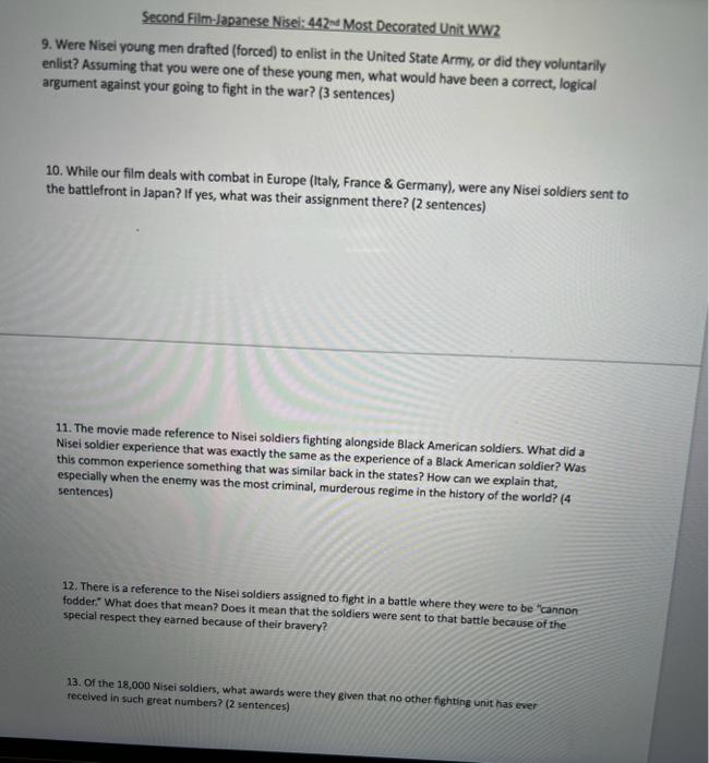 Solved 9. Were Nisei young men drafted (forced) to enlist in | Chegg.com