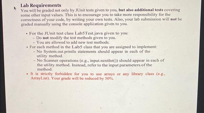 Solved Lab Requirements You will be graded not only by JUnit | Chegg.com