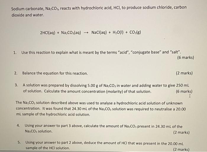 Solved Sodium carbonate, Na2CO3, reacts with hydrochloric | Chegg.com