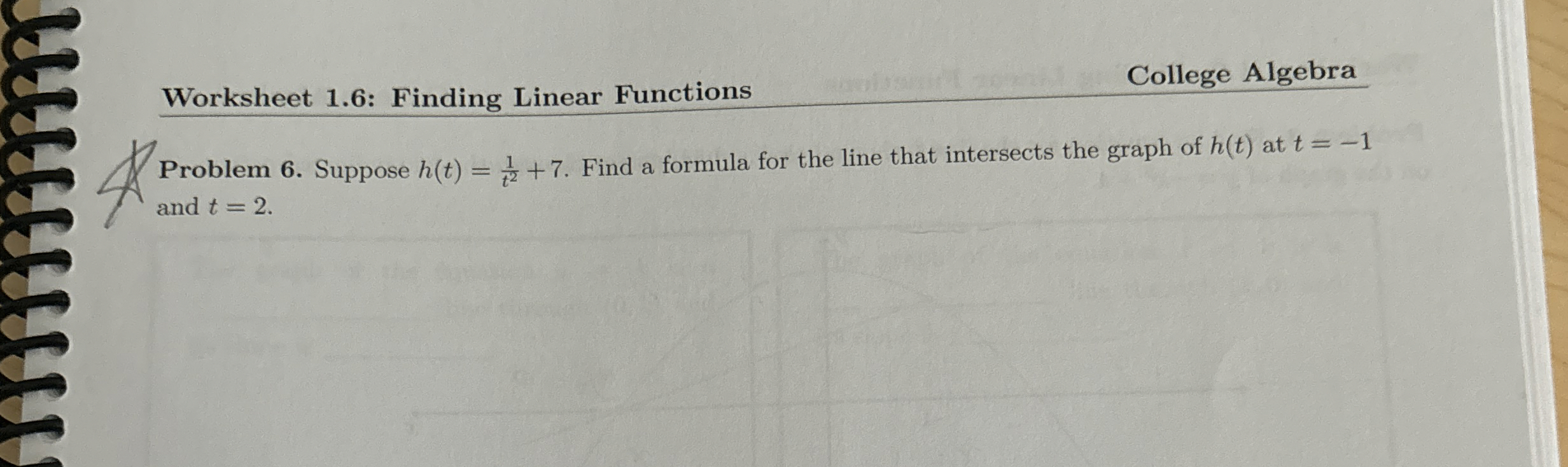 Solved Worksheet 1.6: Finding Linear FunctionsProblem 6. | Chegg.com