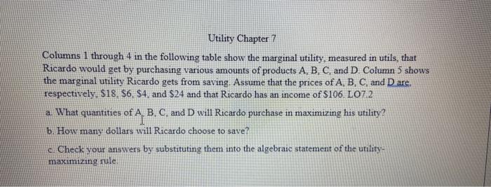 Utility Chapter? Columns 1 through 4 in the following | Chegg.com