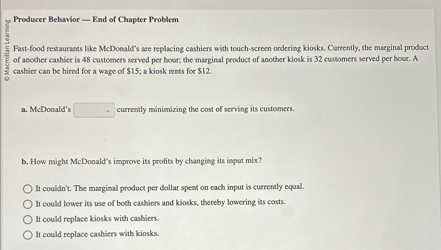Solved Producer Behavior — ﻿End of Chapter ProblemFast-food | Chegg.com