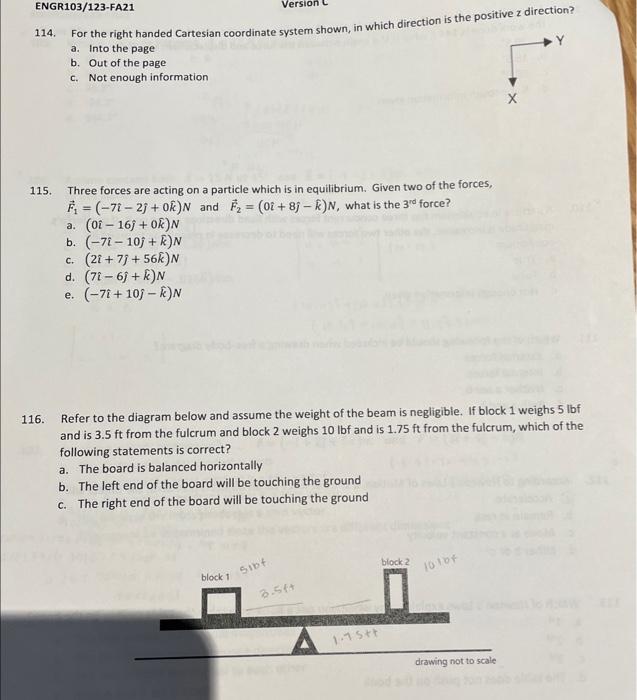 Solved 114. For the right handed Cartesian coordinate system | Chegg.com