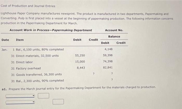 Solved Cost of Production and Journal Entries Lighthouse | Chegg.com