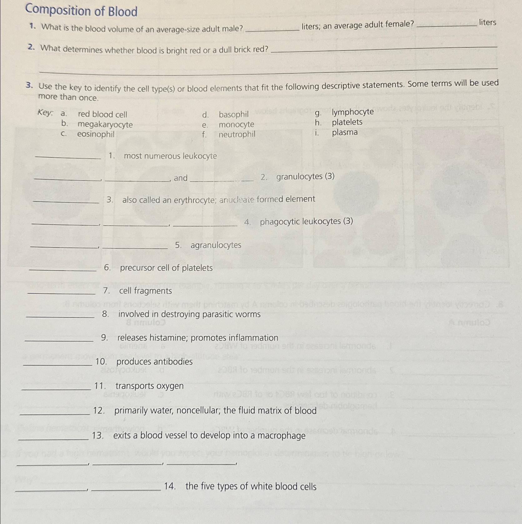 Solved Composition of BloodWhat is the blood volume of an | Chegg.com