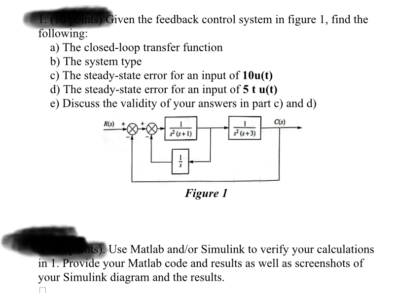 Solved (10 ﻿points) ﻿Given the feedback control system in | Chegg.com