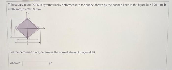 Solved Thin square plate PQRS is symmetrically deformed into | Chegg.com