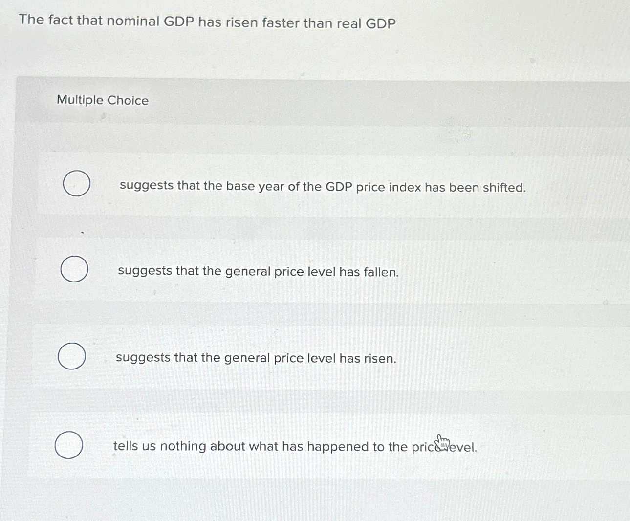 Solved The fact that nominal GDP has risen faster than real | Chegg.com