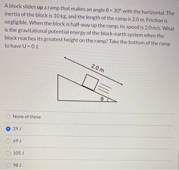 Solved A block slides up a ramp that makes an angle 0 = 30° | Chegg.com