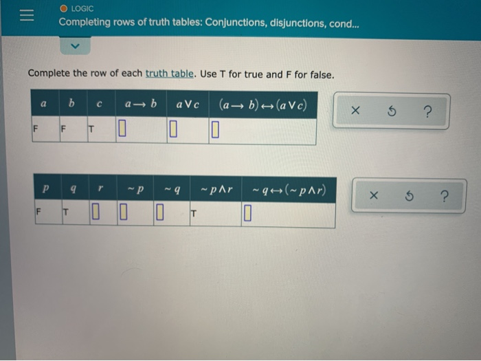 Solved O LOGIC Completing rows of truth tables: | Chegg.com