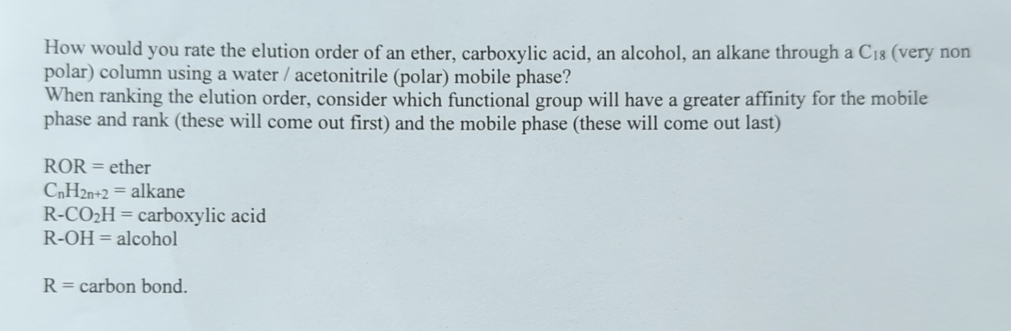 Solved How would you rate the elution order of an ether, | Chegg.com