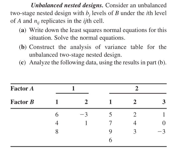 Solved Unbalanced nested designs. Consider an unbalanced | Chegg.com
