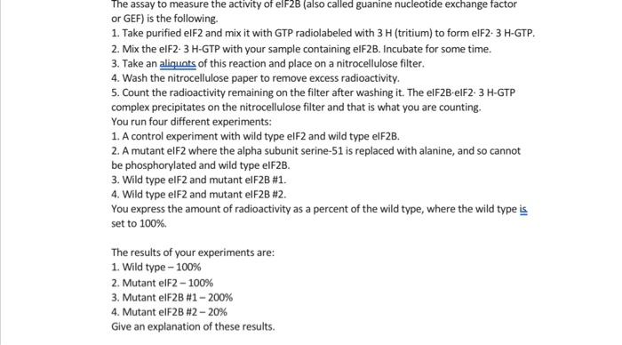 Solved The assay to measure the activity of elF2B (also | Chegg.com