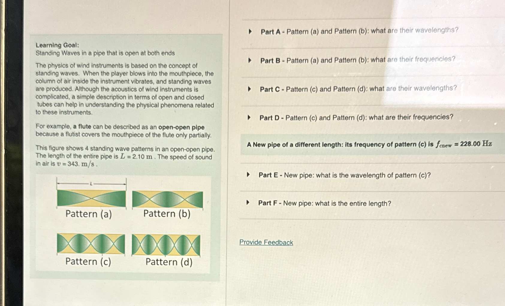 Solved Learning Goal:Standing Waves in a pipe that is open | Chegg.com