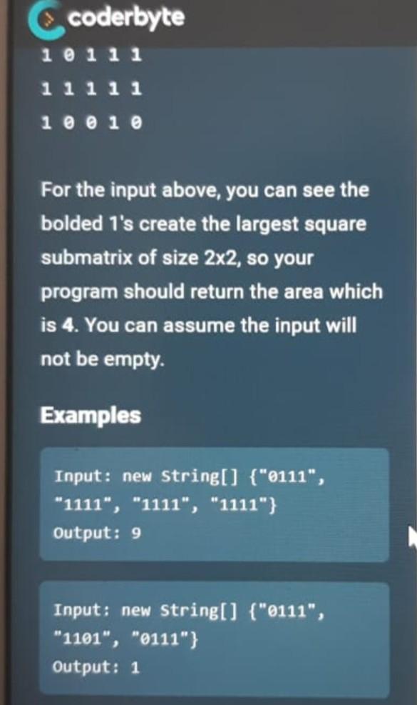 Maximal Square Have the function Maximalsquare | Chegg.com