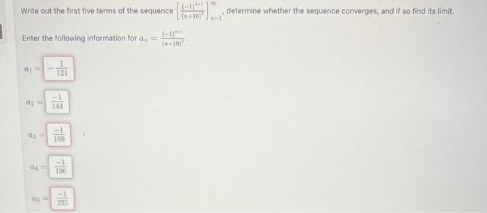 Solved Write out the first five terms of the sequence | Chegg.com