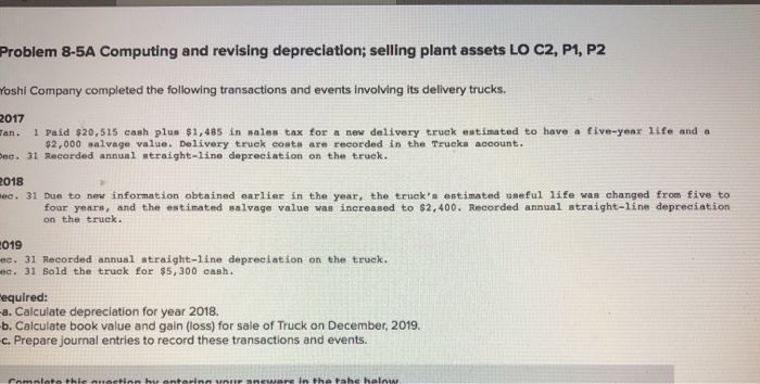 Solved Problem 8-5A Computing and revising depreciation; | Chegg.com