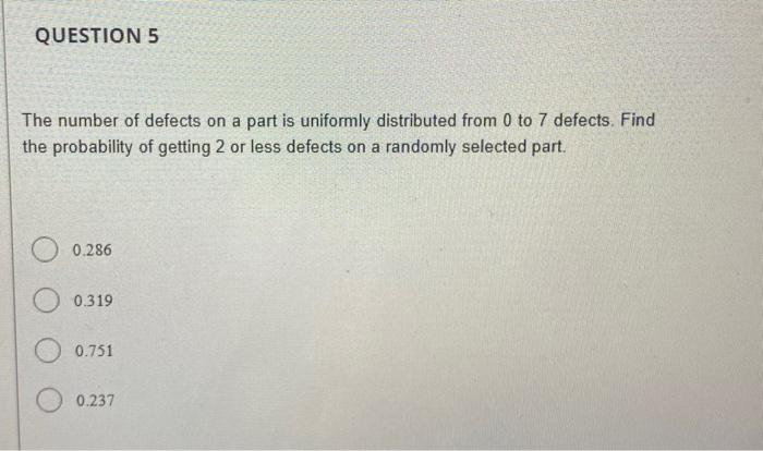 Solved The number of defects on a part is uniformly | Chegg.com