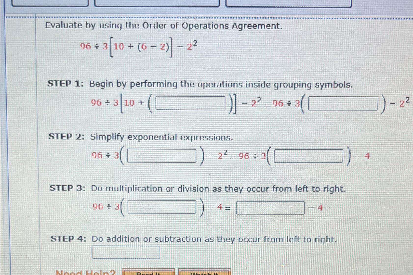 Solved Evaluate by using the Order of Operations | Chegg.com