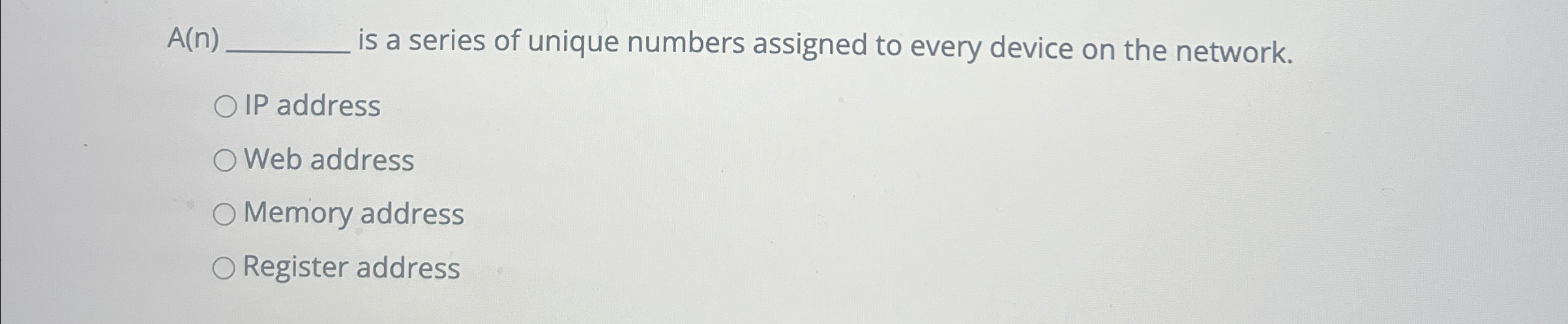 Solved A(n) ﻿is a series of unique numbers assigned to | Chegg.com