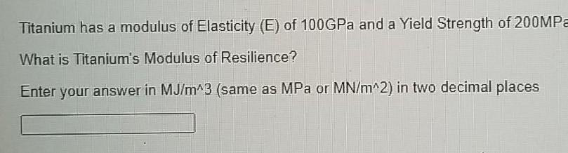 Solved Titanium has a modulus of Elasticity (E) of 100GPa | Chegg.com