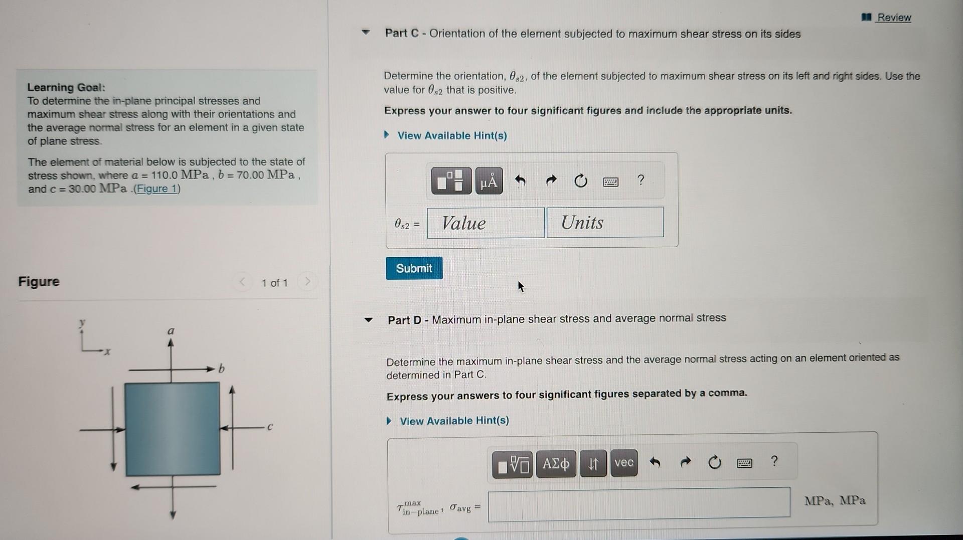 Solved Principal Stresses and Maximum In-Plane Shear Stress | Chegg.com