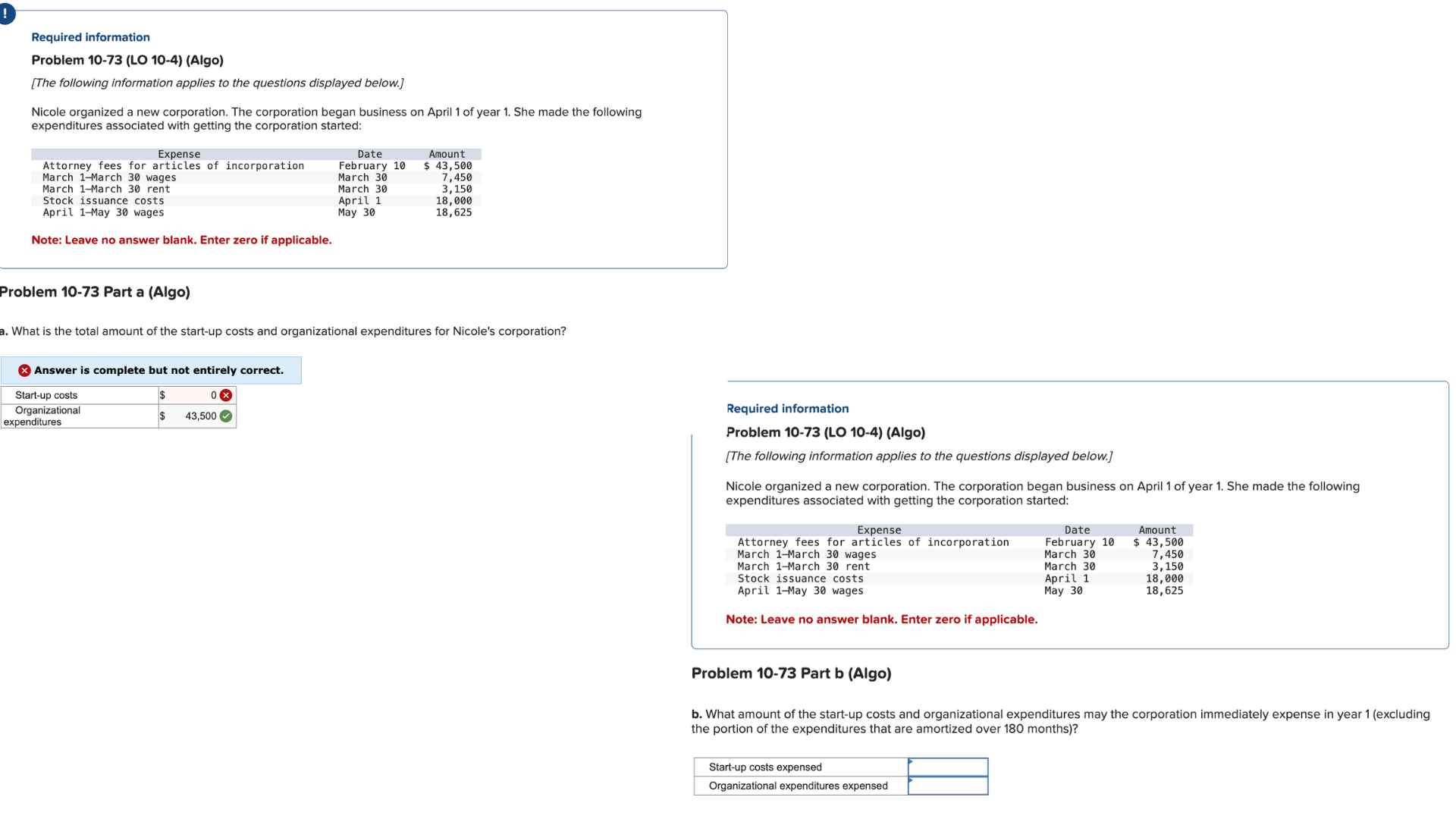 Solved Required informationProblem 10-73 (LO | Chegg.com
