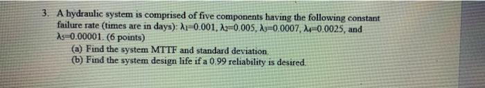 Solved 3. A hydraulic system is comprised of five components | Chegg.com