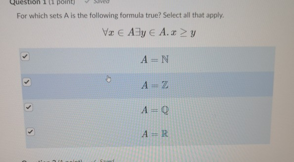 Solved aved Question 11 point) For which sets A is the | Chegg.com