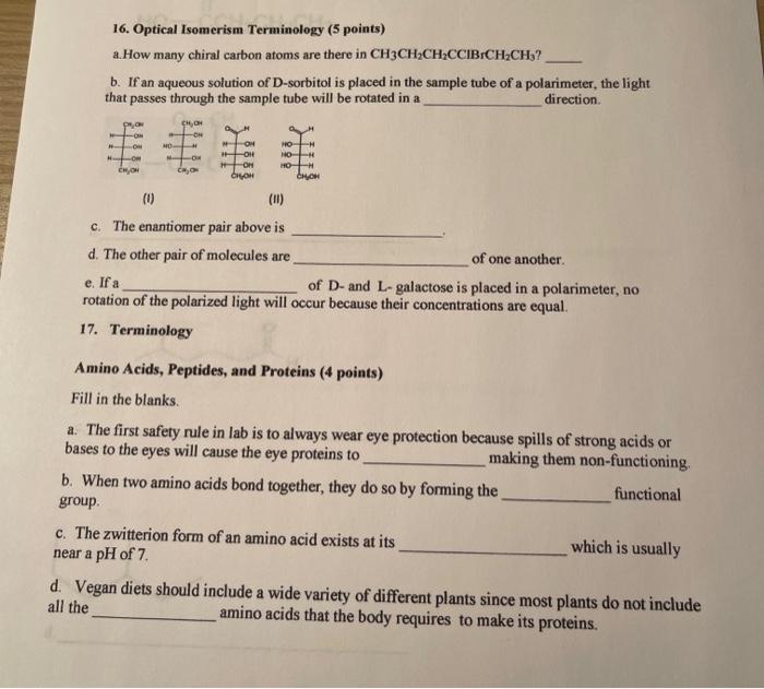 Solved 16. Optical Isomerism Terminology (5 points) a.How | Chegg.com