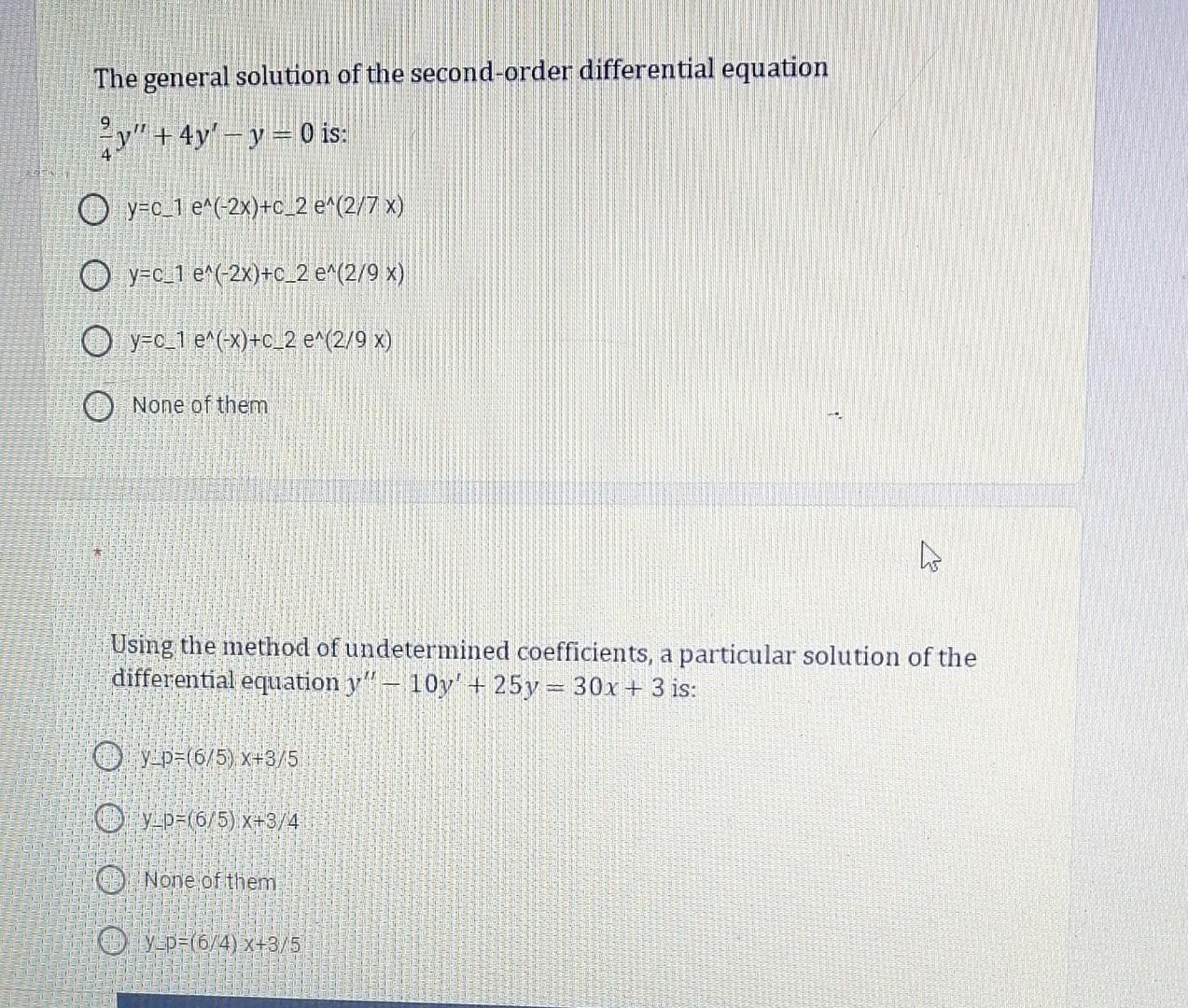 Solved The general solution of the second-order differential | Chegg.com