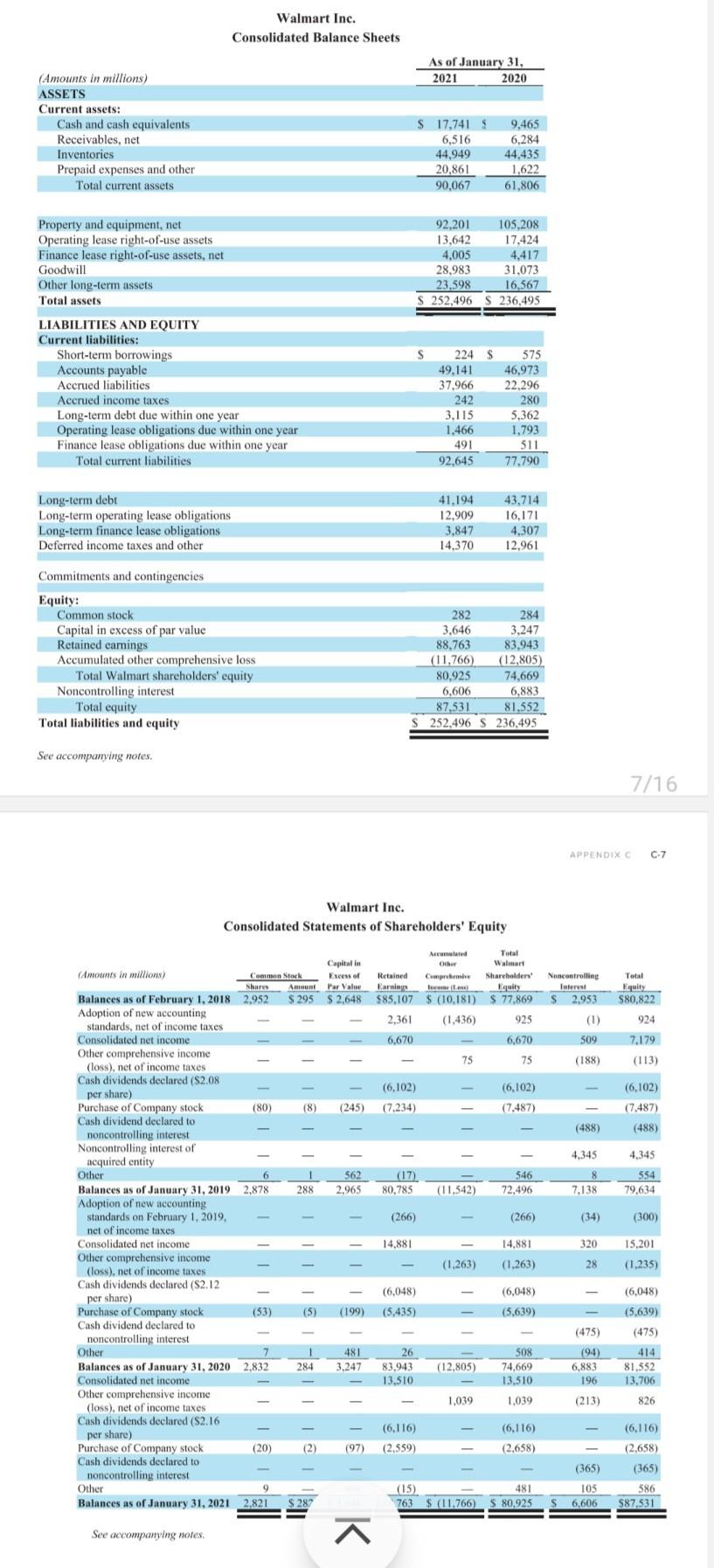 Solved Note: Refer to the financial statements of Walmart in | Chegg.com