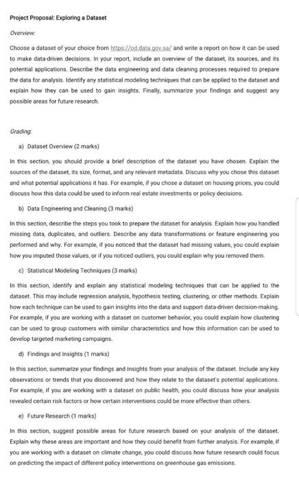 Solved Project Proposal: Exploring a Dataset Overview Choose | Chegg.com