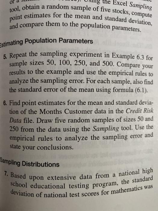 Solved or the Excel Sampling tool, obtain a random sample of | Chegg.com