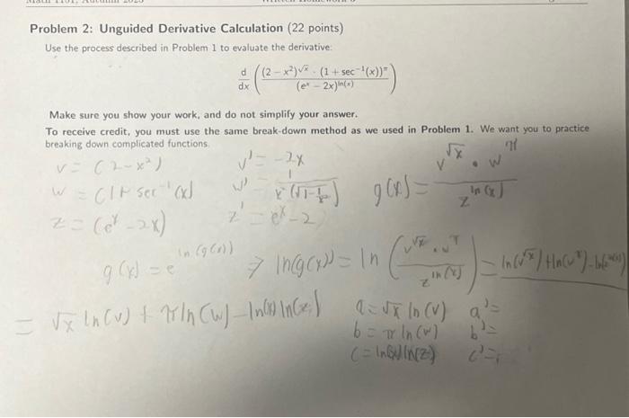 Solved Problem 2: Unguided Derivative Calculation (22 | Chegg.com