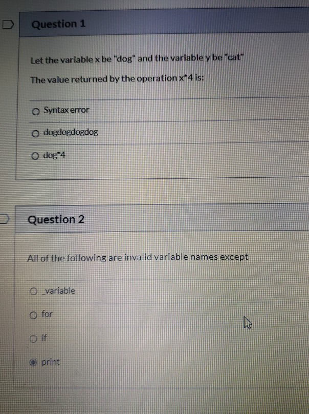 Question 1 Let the variable x be dog and the variable y be cat The ... Question 1 Let the variable x be dog and the variable y be cat The ...