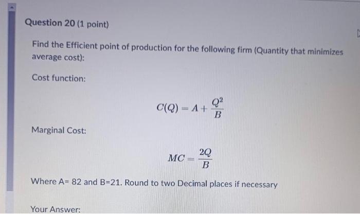Solved Find the Efficient point of production for the | Chegg.com