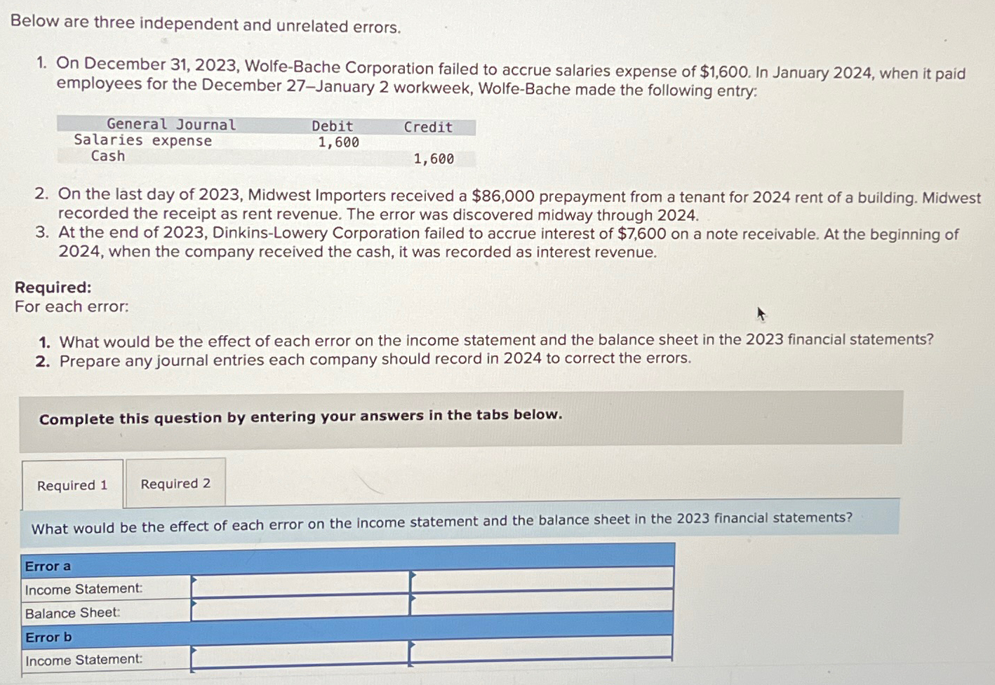 Solved Below are three independent and unrelated errors.On | Chegg.com