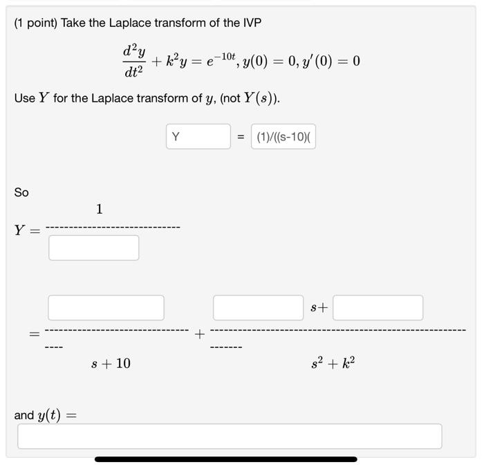 (1 point) Take the Laplace transform of the IVP | Chegg.com