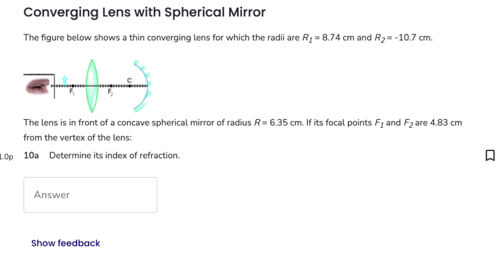 Solved Converging Lens with Spherical MirrorThe figure below | Chegg.com