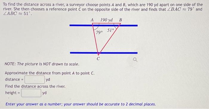 Solved To find the distance across a river, a surveyor | Chegg.com