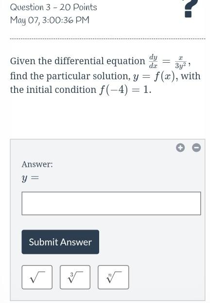 Solved Question 3 - 20 Points May 07, 3:00:36 PM 2 Зу? Given | Chegg.com