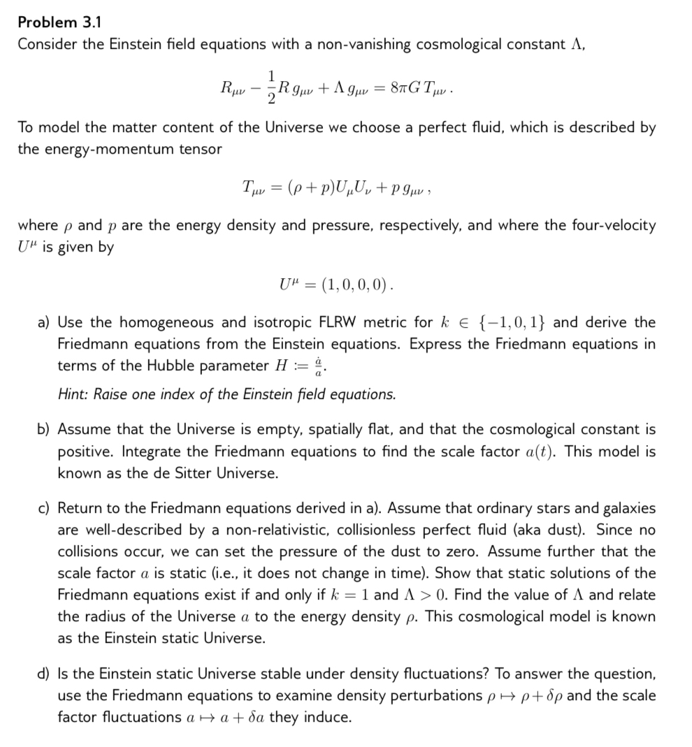 Solved Problem 3.1Consider the Einstein field equations with | Chegg.com