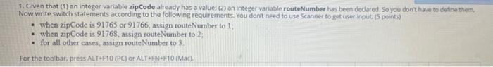 Solved 1. Given that (1) an integer variable zip Code | Chegg.com