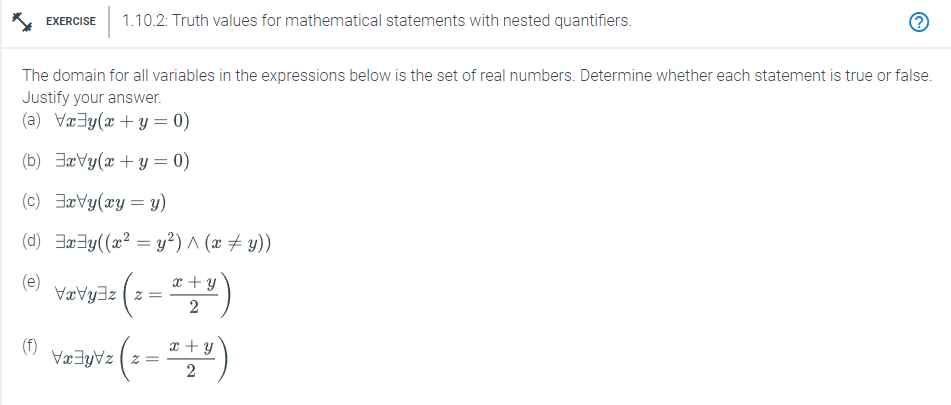 Solved 1.10.2: Truth values for mathematical statements with | Chegg.com