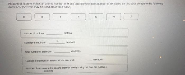Solved An atom of fluorine (F) has an atomic number of 9 and | Chegg.com